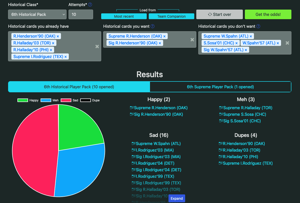 Historical Pack Odds Calculator